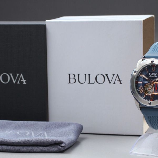 [N.MINT] Bulova Marine Star 98A282 Menâ s Diver Watch 200M Auto. Blue ...