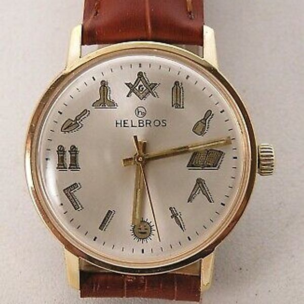 Original 1972 Helbros 17J Masonic Mason Dial Watch Lorsa Wind Up ...