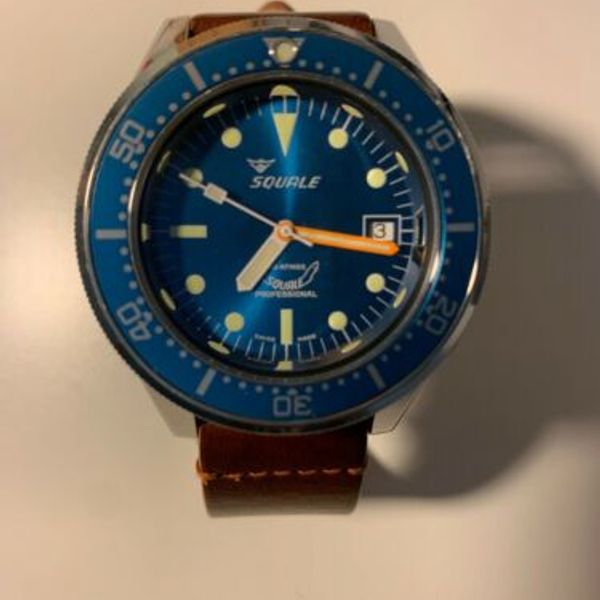 Squale 1521 Blue Dive Watch 500 Meters with Extra Straps | WatchCharts ...