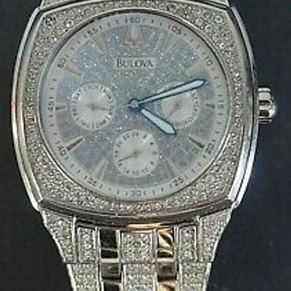 Bulova Bling Crystal Water Resistant Mens Wrist Watch C876965 Stainless ...