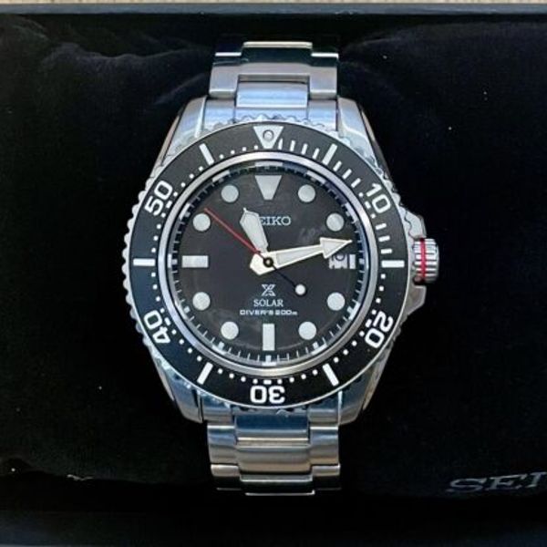 Seiko Prospex Solar Dive 42.8mm Black Dial Stainless Steel Watch SNE589 ...