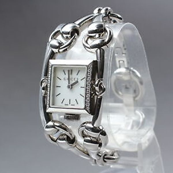 [Exc+5] GUCCI Signoria 116.5 Quartz SS Diamond Bezel Shell White Dial ...