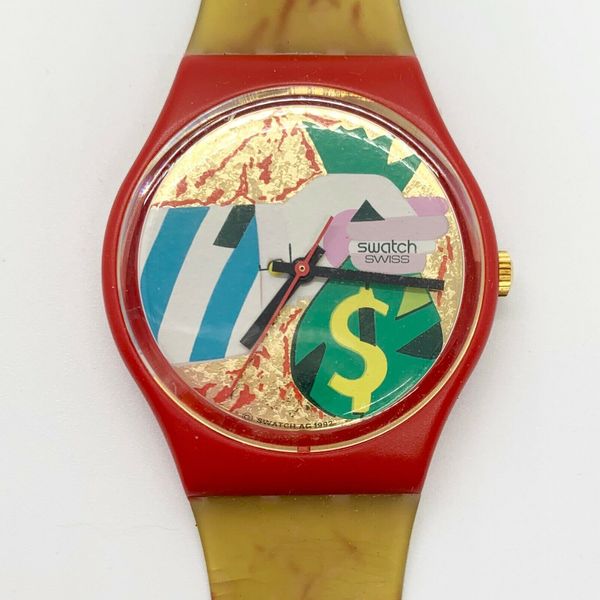 SWATCH Watch COLLAGE DORÉ GR116 Money Bag Gold Foil Dollar Sign Vintage ...
