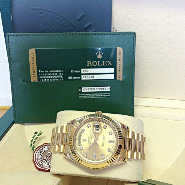 Rolex Day-Date II 218238 Champagne Diamond Dial 41mm - Box & Paperwork ...