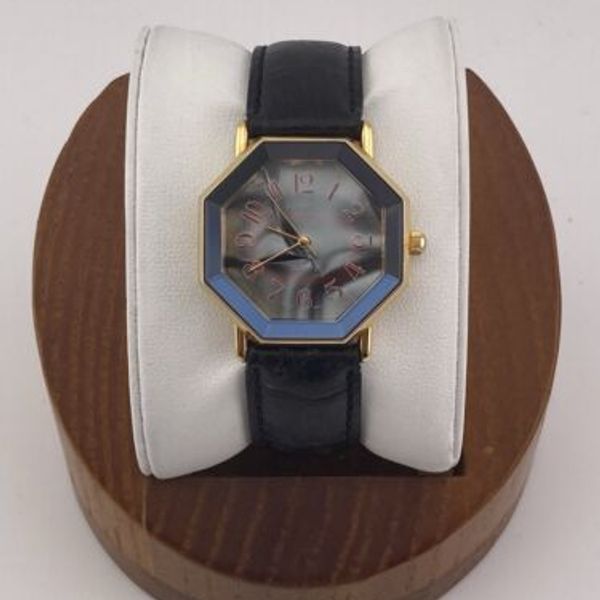 Vtg Fossil Ladies 30mm Watch Gold Tone Metalic Silver Dial Octagon EC ...