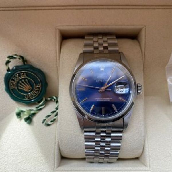 Rolex 36mm Navy Blue Dial Smooth Bezel Stainless Steel Oyster Men's ...