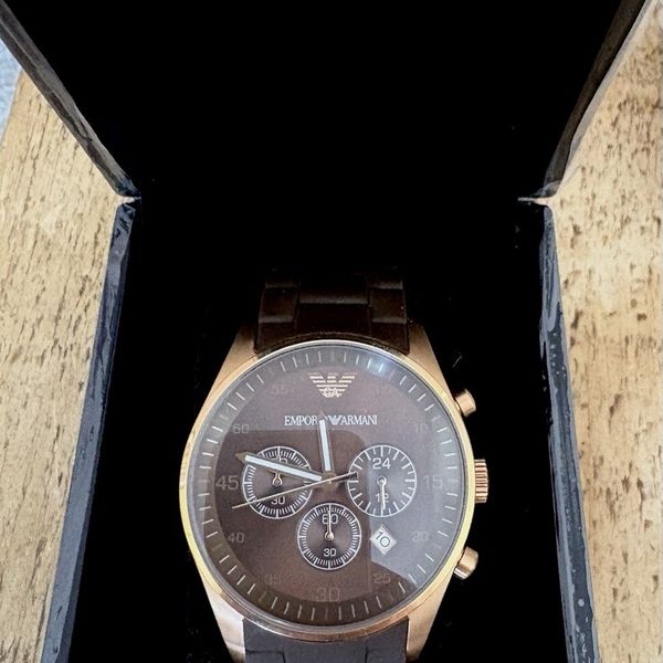 emporio armani ar5890 brown dial rubber rose gold men's chronograph ...