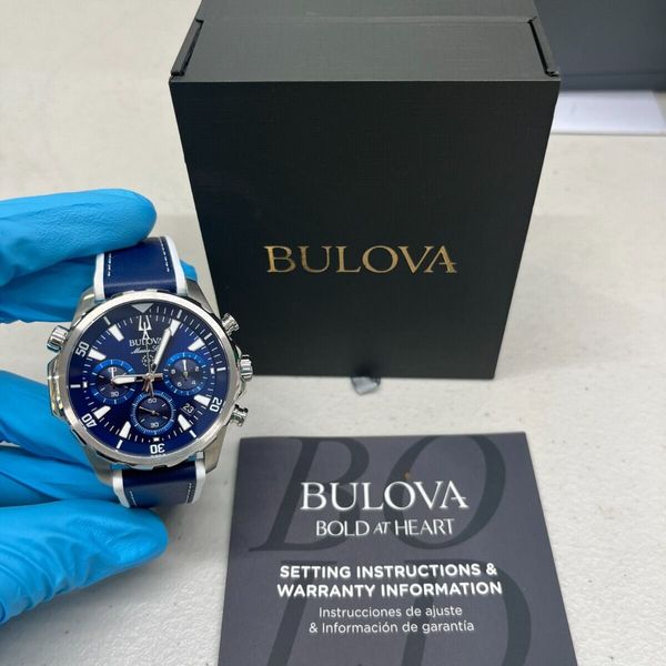 Bulova Marine Star Blue Dial Silver Tone Silicone Strap Men's Watch ...