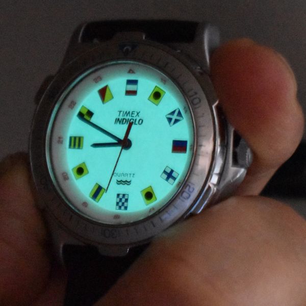Vtg TIMEX MARITIME NAUTICAL FLAGS Watch 90s Indiglo 1995 NEW BATTERY ...