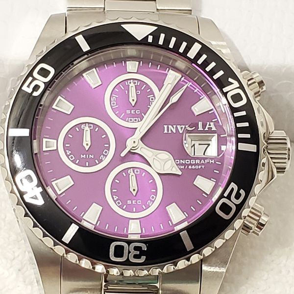 Invicta Men's Date Chronograph Purple Dial Silver Tone Stainless Steel ...