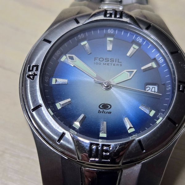 VINTAGE 2010 Fossil Blue AM-3724 Menâ s Watch Dive Dial 100m Water ...