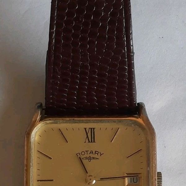ROTARY TANK 1257 Gents GOLD WATCH Burgundy lizard grain leather strap ...