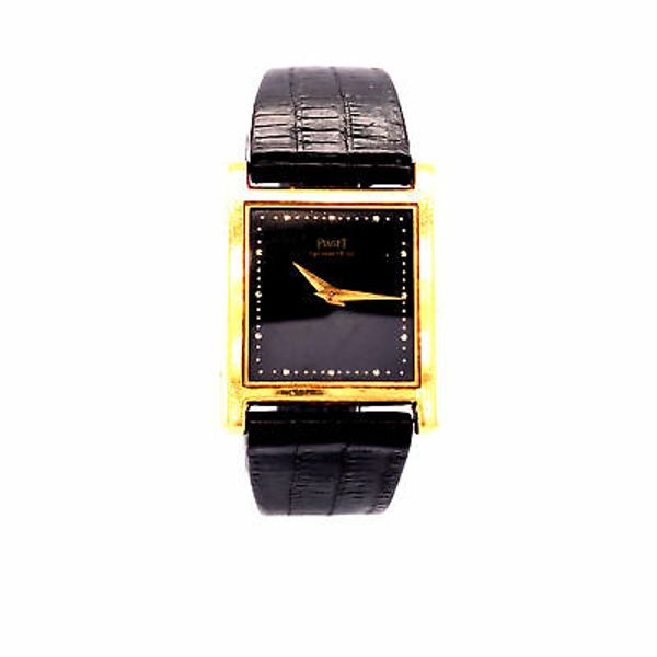 18K Piaget Tank Watch Yellow Gold Black Leather Band | WatchCharts
