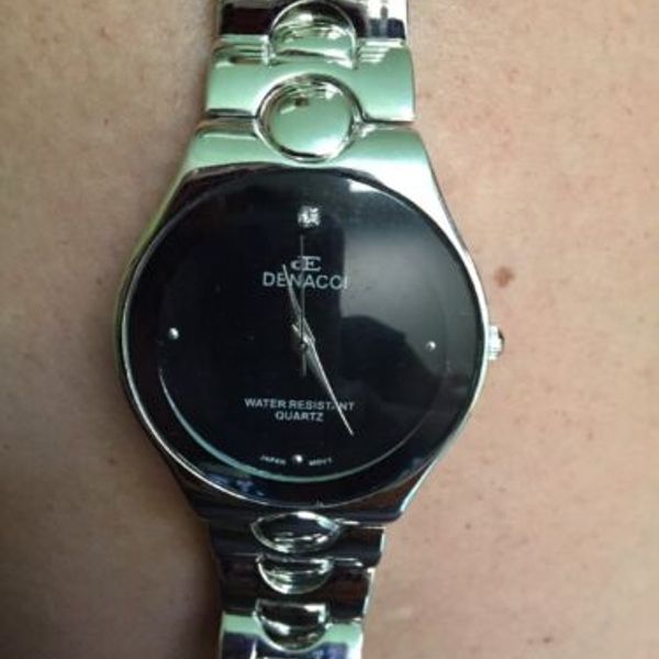 Denacci Men's Watch Stainless Steel Back Water Resistant Black Silver ...