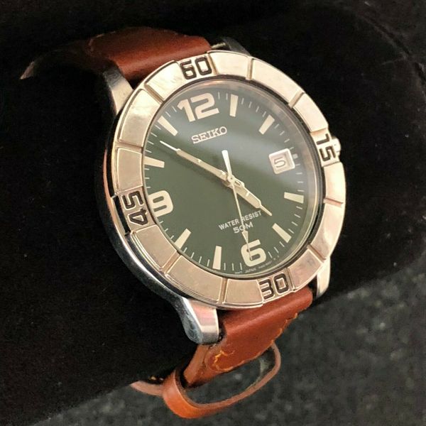 Rare Vintage Seiko 7N42-8219 Quartz Date Watch - Green-Dial - Works New ...
