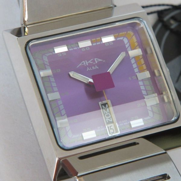 SEIKO ALBA AKA V733-5A40 PURPLE SQUARE WATCH "New Old Stock ...