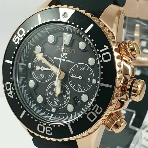 SEIKO PROSPEX SOLAR NEW MEN'S ROSE GOLD CHRONOGRAPH 200m DIVER'S WATCH ...