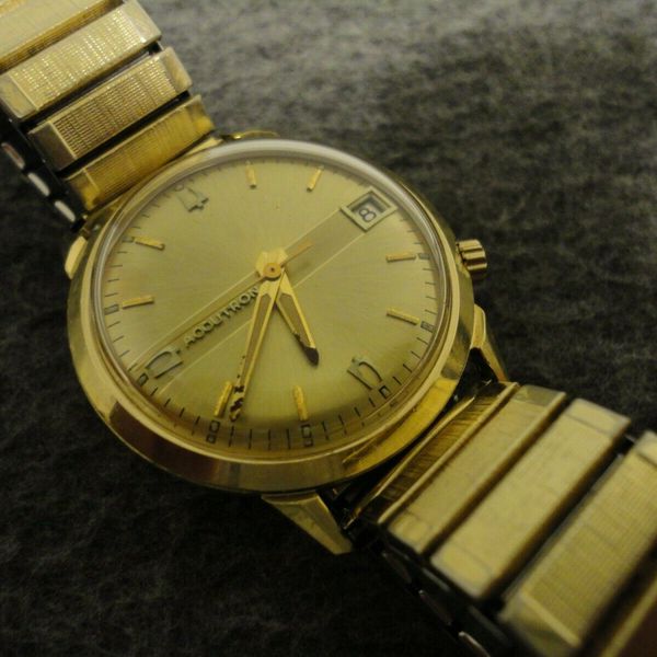 1965 BULOVA ACCUTRON 18K GOLD MENS WATCH 218D USA (RUNS GREAT)-SERVICED ...