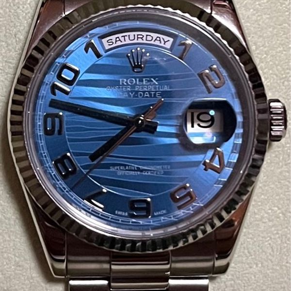 Available Rolex Day-Date 36mm 118239 white gold rare blue wave ...