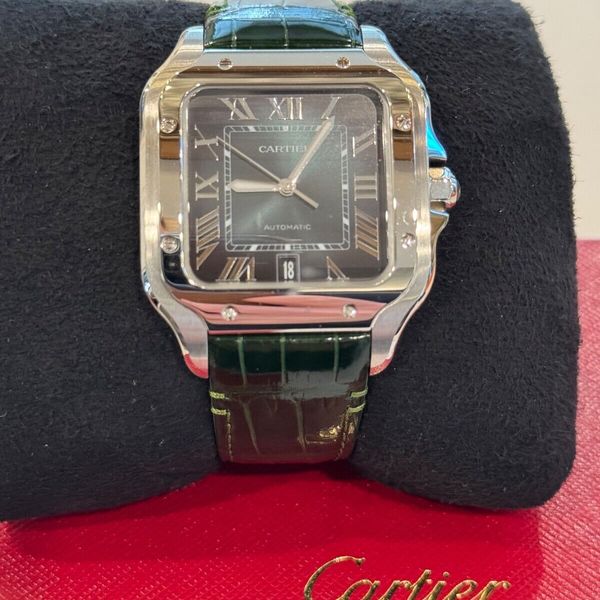 Cartier Santos men large model with green face and interchange strap ...