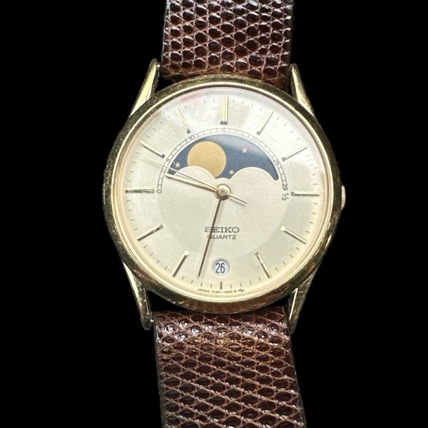 Vintage Seiko Moon Phase Watch Gold Tone Date 7434-7009 Need Battery ...