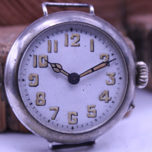 800 SILVER WW1 MEN'S TRENCH WRIST WATCH 30.7mm SWISS WIRE LUGS FOR ...