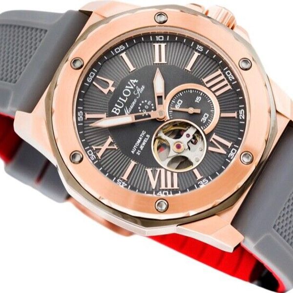 Bulova Men's Marine Star Gold Automatic Watch With Rubber Strap - New ...