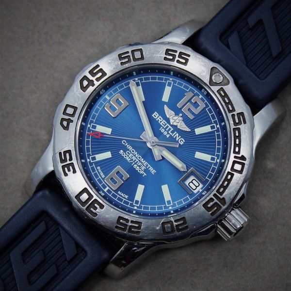 BREITLING Lady's Colt A77387 BLUE with stainless bracelet, rubber strap ...