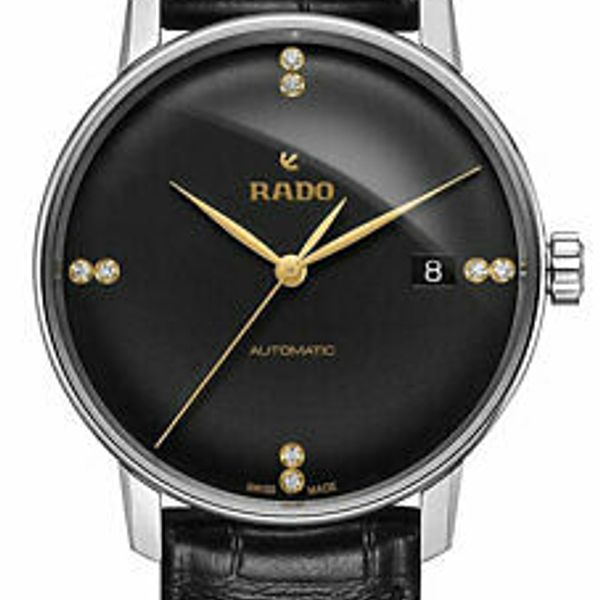 Rado Coupole Classic L Black Dial Black Leather Automatic Mens Watch ...