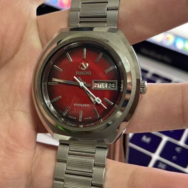 vintage Rado Voyager Red/Black Dial 39mm Automatic Gents Watch, Swiss ...
