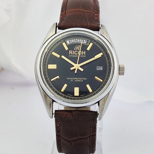 Ricoh Dynamic Wide Black Dial Automatic Watch Shock Protected 21Jewels ...