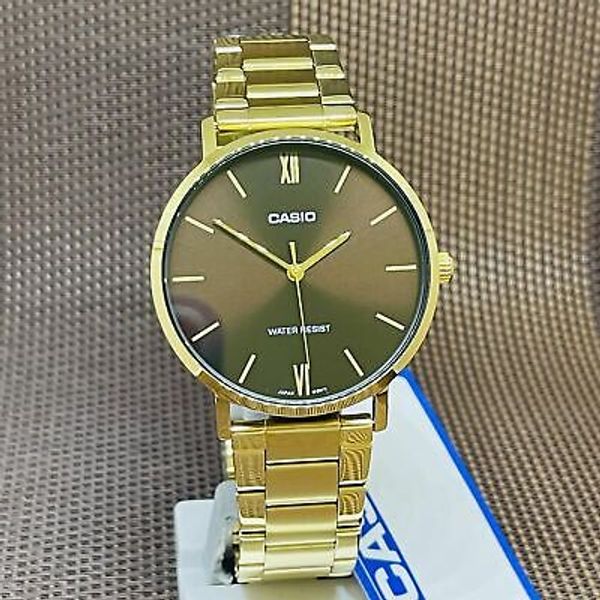 Casio MTP-VT01G-5B Analog Gold Tone Stainless Steel Quartz Dress Men's ...