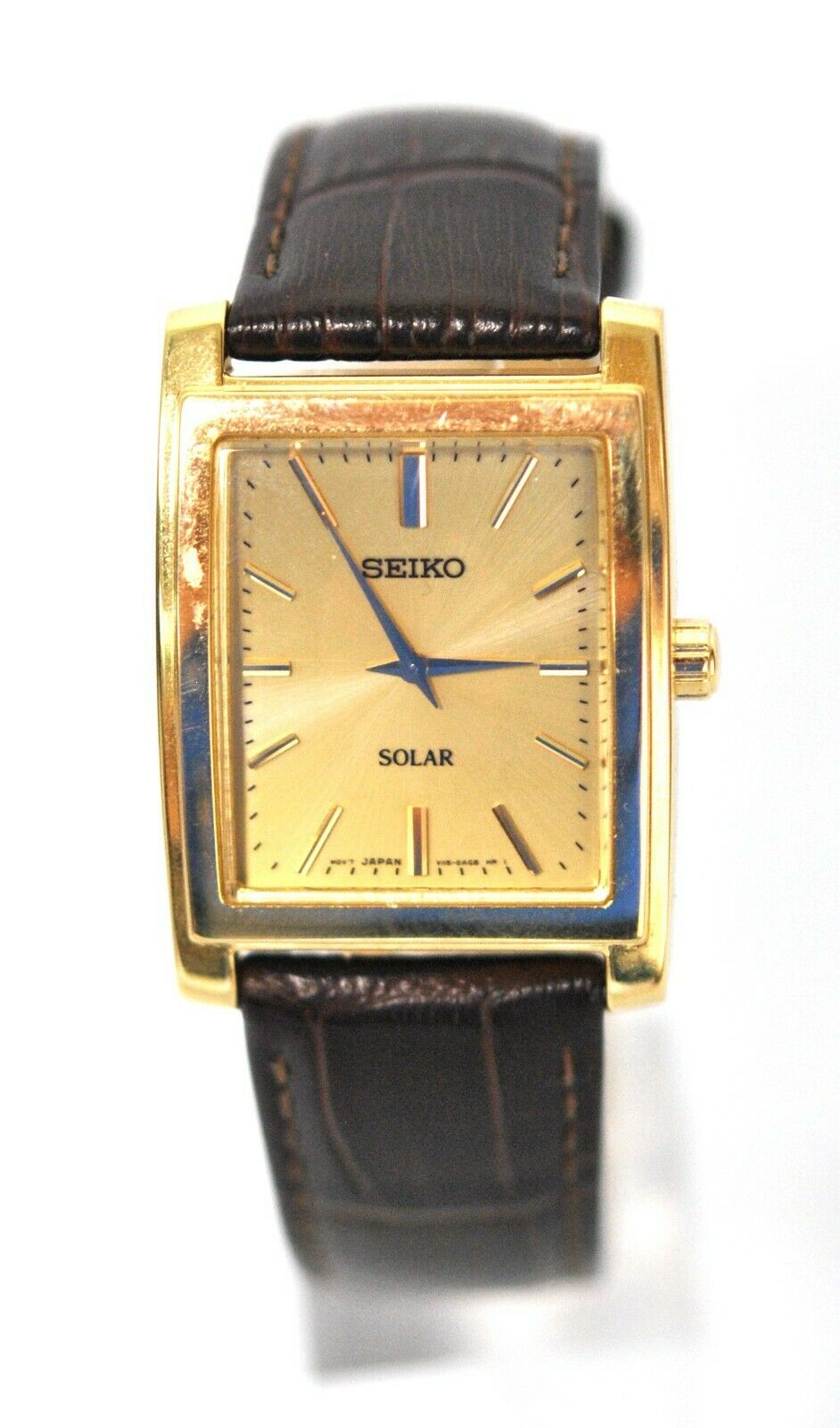 Seiko Solar Champagne Men's Watch - SUP896 Brown Leather Strap V115 ...