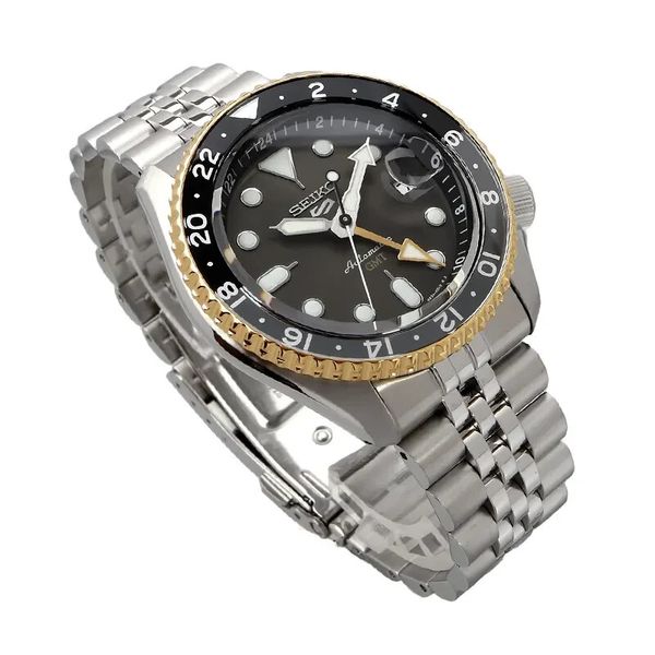 NEW Seiko 5 Sports Automatic GMT SKX Gray Dial Gold Bezel Men's Watch ...