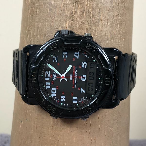 Timex Men Sport Multifunction Black Rubber 38mm Quartz Analog Digital ...