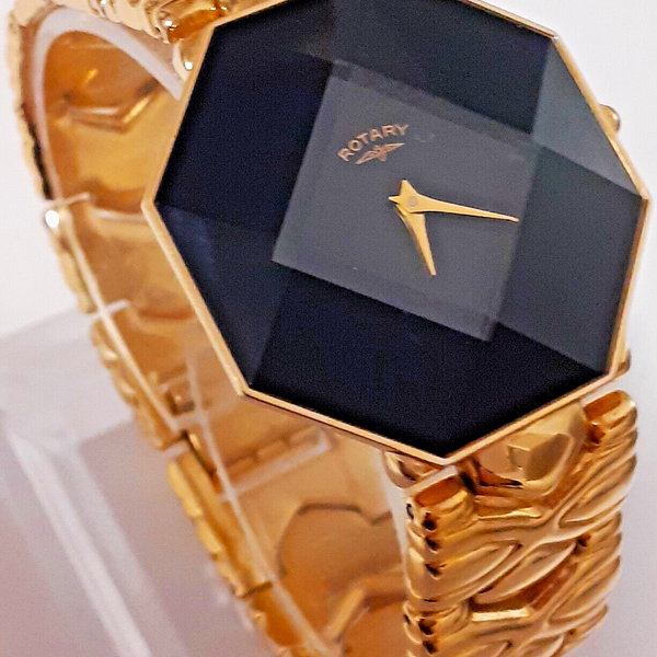 Rotary Octagonal Gold Plated Case Mens Swiss Quartz Dress Watch ...