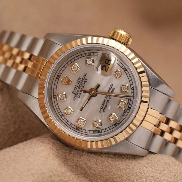 Rolex Datejust 26 mm White Mother Of Pearl Diamond Dial Two Tone Women ...