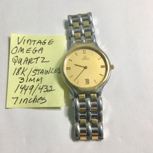 Vintage Omega 18k & Stainless Ref 1449/432 Quartz Wristwatch Running ...