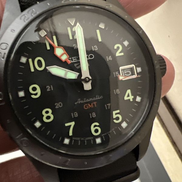 Seiko 5 Sports Automatic GMT Black Dial Leather Strap Watch SSK025(good ...