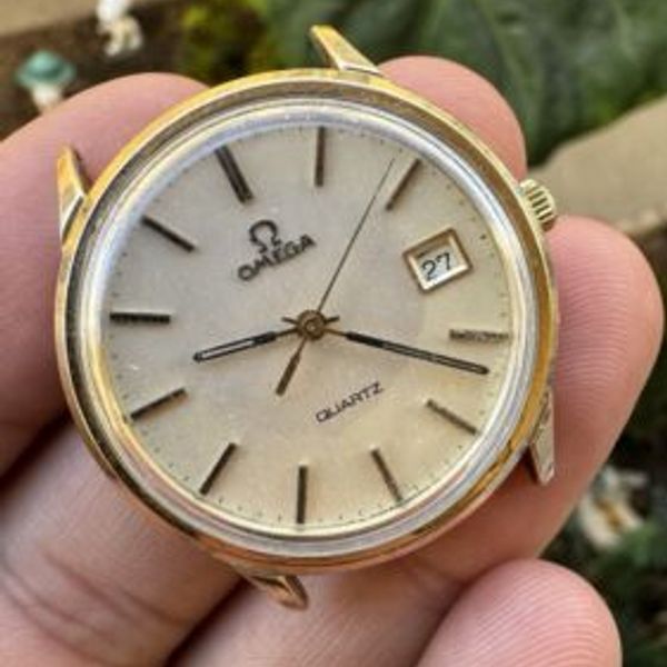 Vintage Omega Quartz Gold-Toned w/ Date Indicator 34mm Mens Wristwatch ...