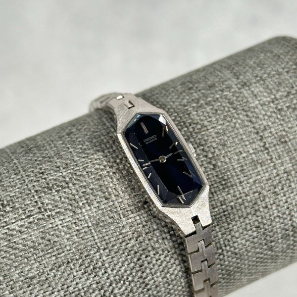 VTG Seiko Watch Womens 12mm Hexagon Blue Dial Faceted Crystal 6" New ...