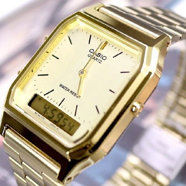 Casio AQ-230GA-9D Unisex Square Vintage Gold Metal Wrist Watch ...