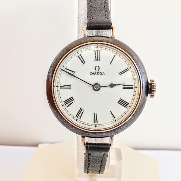 c.1914 GENTS GUNMETAL/GOLD OMEGA OFFICERS WATCH IN EXCELLENT CONDITION ...