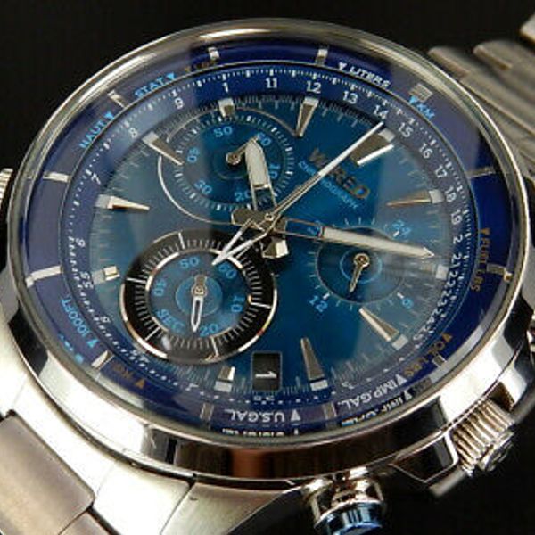 Working Seiko Wired Chronograph Quartz Mens Blue Watch reloj uhr VK68 ...
