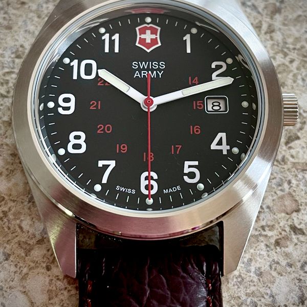 Swiss Army Black Dial 40mm Quartz Field Watch on Original Strap ...