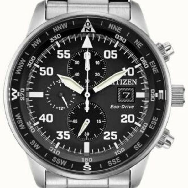 Citizen Aviator EcoDrive Chronograph Black Dial Stainless Men's Watch ...