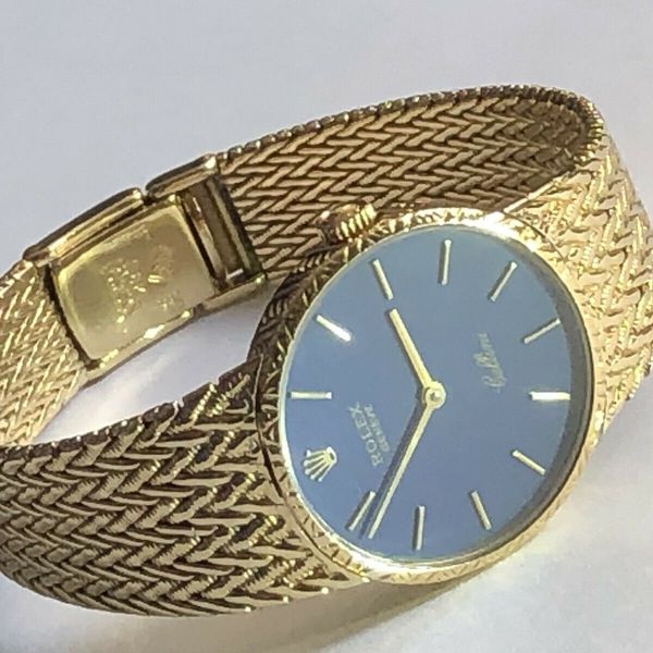 Rolex Cellini 18K Solid Gold Case & Band Blue Dial 24mm Watch...No ...