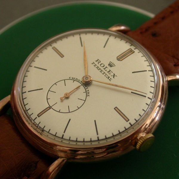 RAREST OVERSIZE 1940s ROLEX PERPETUAL CHRONOMETRE 18k ROSE w/steel back ...