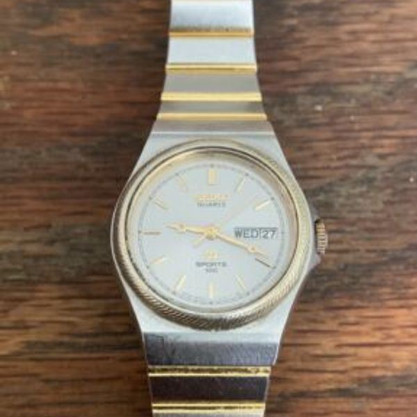 VINTAGE SEIKO 100M SPORT Day/Date Quartz Women’s Watch. Needs Battery ...