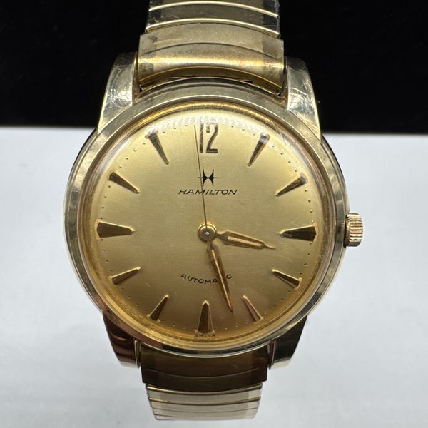 Vintage Hamilton Men's Swiss Watch Gold Dial 10K Gold Fill Case ...
